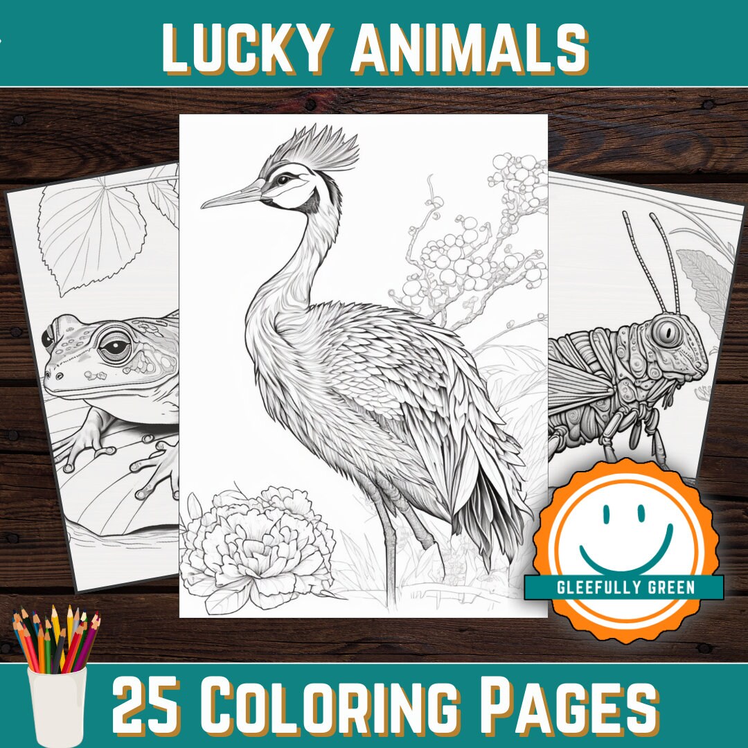 10 Lucky Animals Coloring Pages for Adults and Kids Digital Download ...