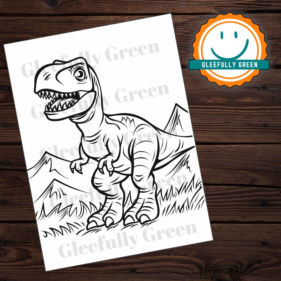 20 Dinosaur Coloring Pages for Adults and Kids Digital Download ...