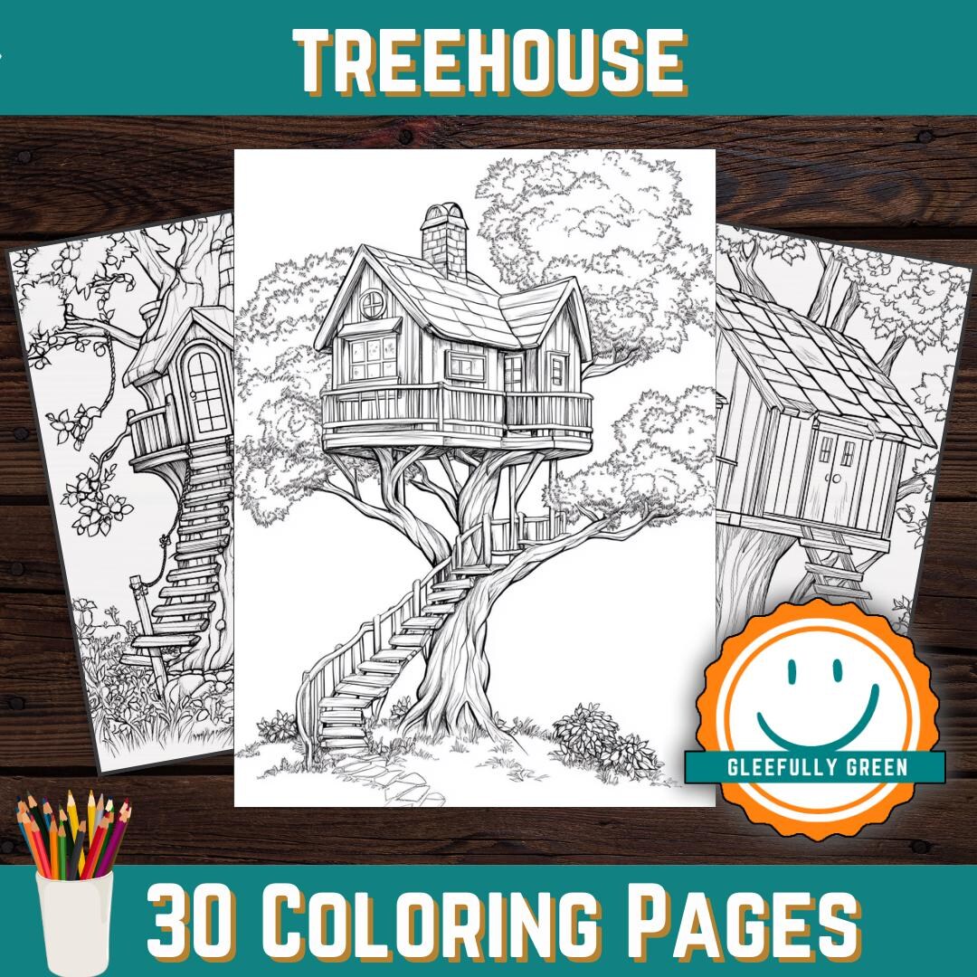 30 Treehouse Coloring Pages for Adults and Kids Digital Download ...