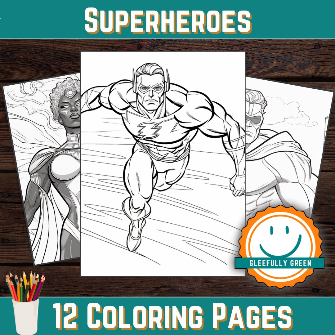 12 Awesome Superheroes Coloring Pages for Kids and Adults Digital ...