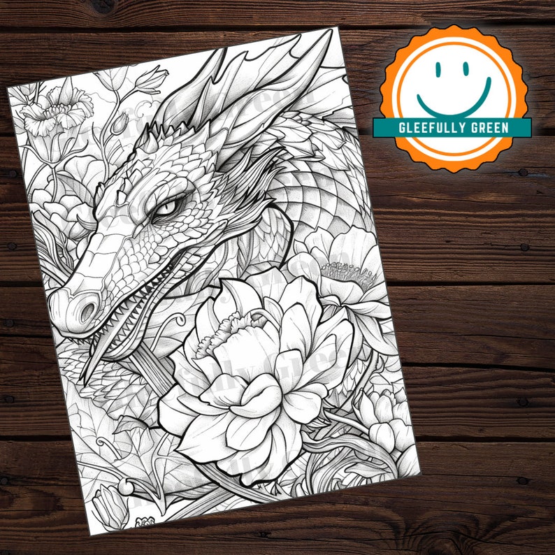 20 Flower Dragon Coloring Page for Adults and Kids, Digital Download ...