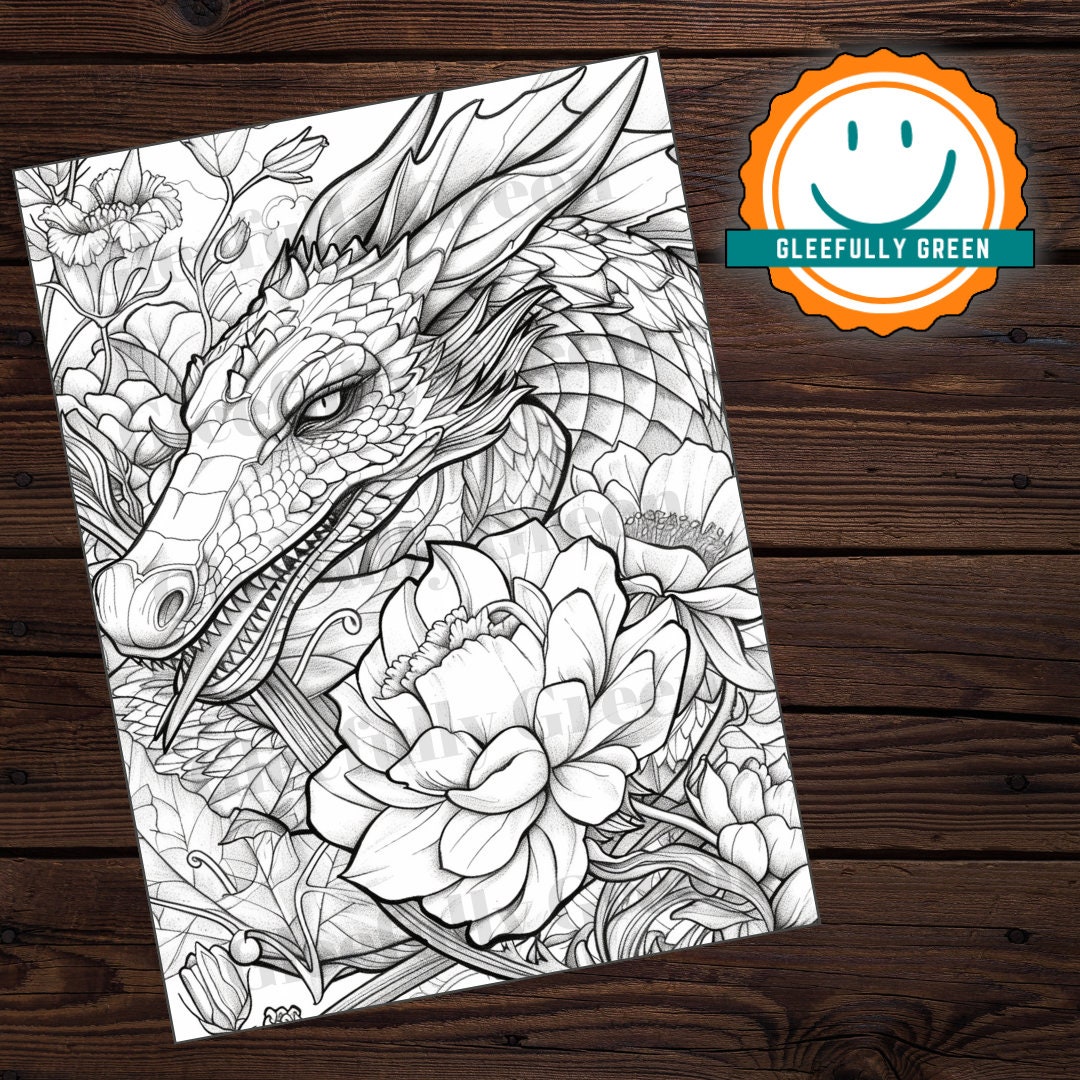 20 Flower Dragon Coloring Page for Adults and Kids, Digital Download ...