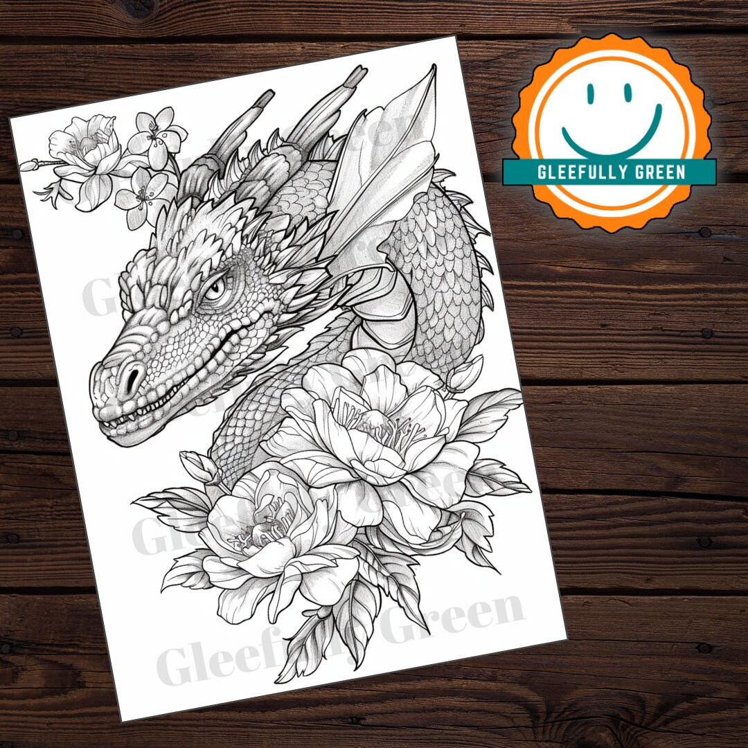 20 Flower Dragon Coloring Page for Adults and Kids, Digital Download ...