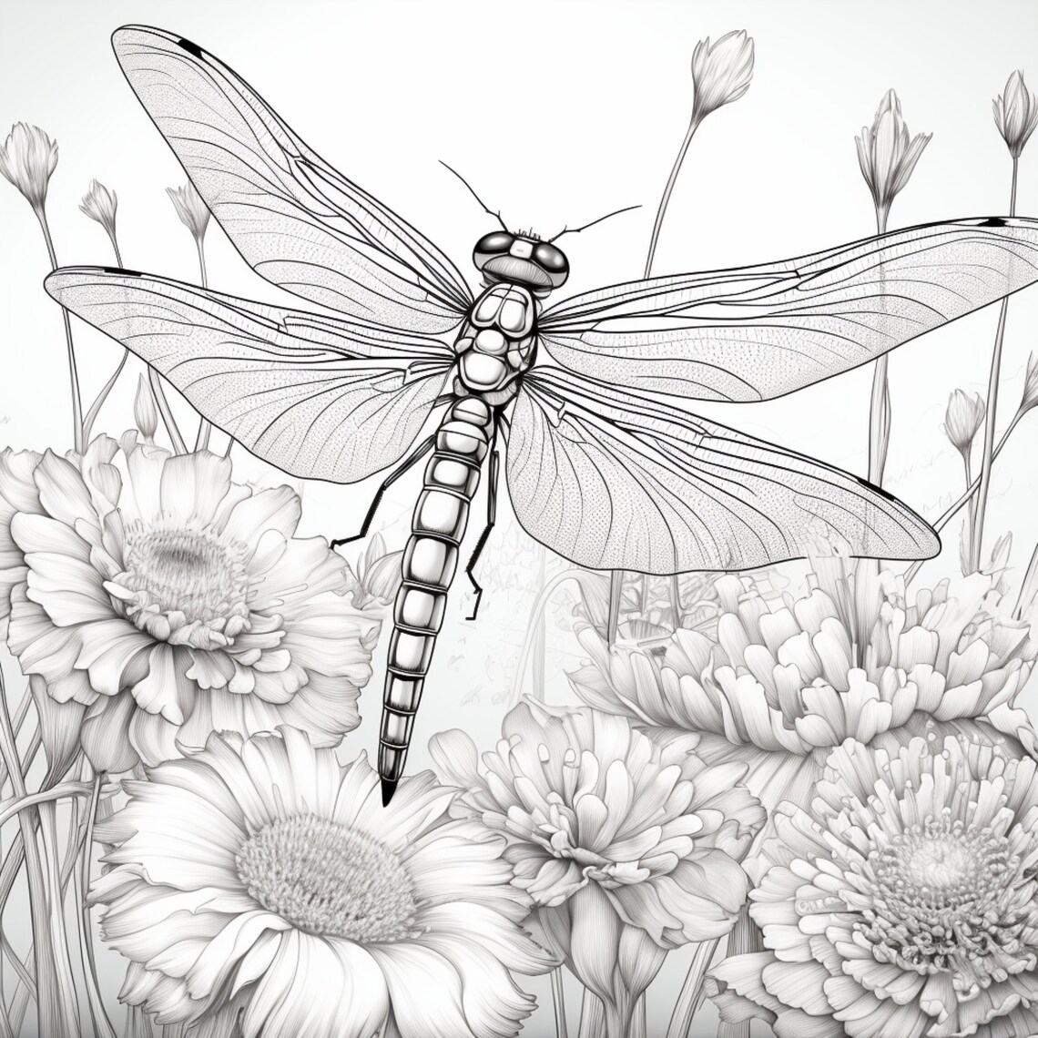 33 Printable Flowers and Dragonflies Coloring Pages for Kids and Adults ...