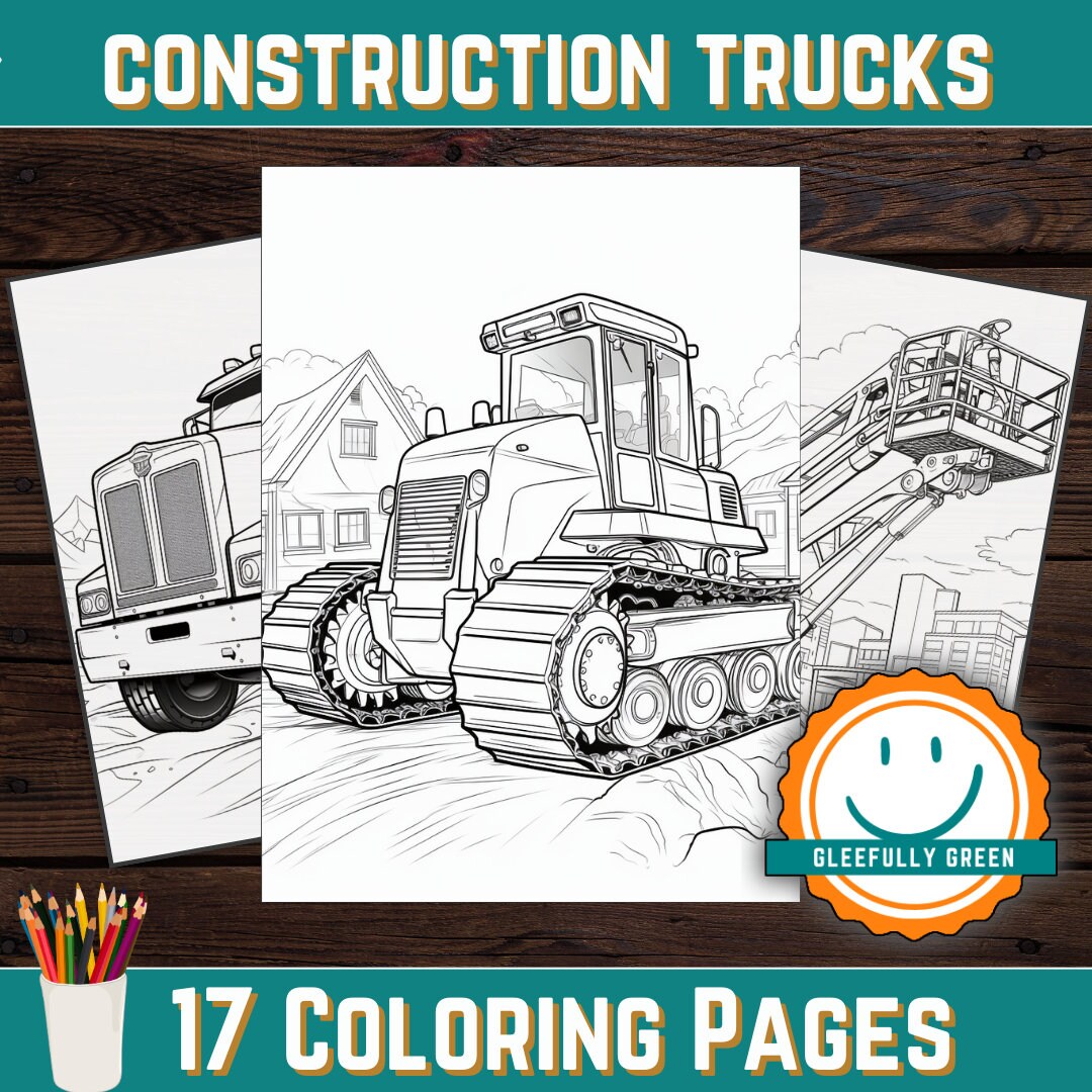 17 Construction Trucks Coloring Pages for Adults and Kids Digital ...