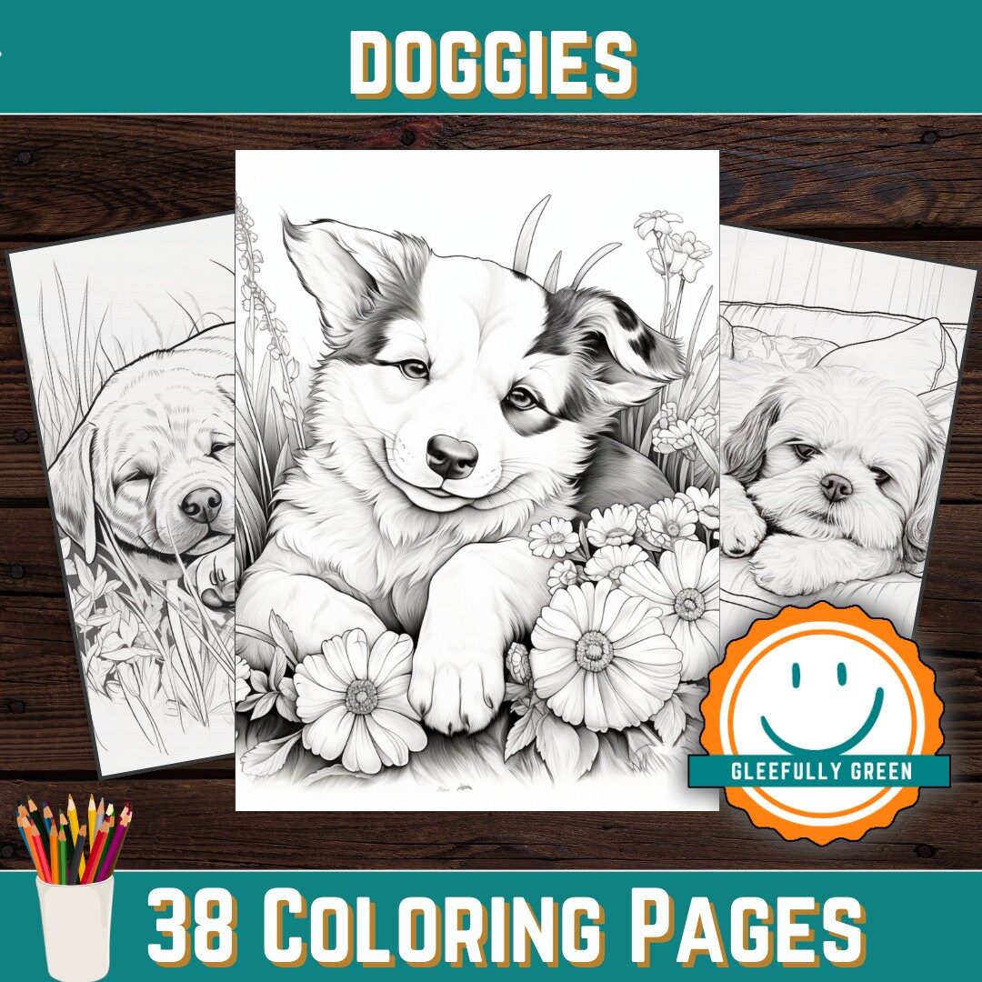 38 Dog Coloring Pages for Adults and Kids Digital Download Grayscale ...