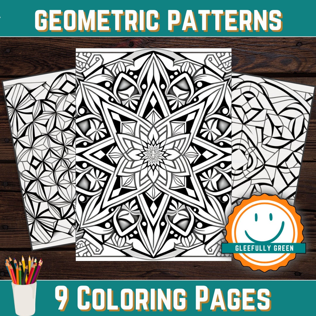 9 Geometric Patterns Coloring Pages for Adults and Kids Digital ...