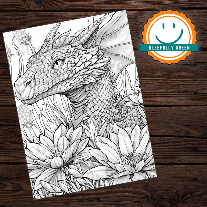 20 Flower Dragon Coloring Page for Adults and Kids, Digital Download ...