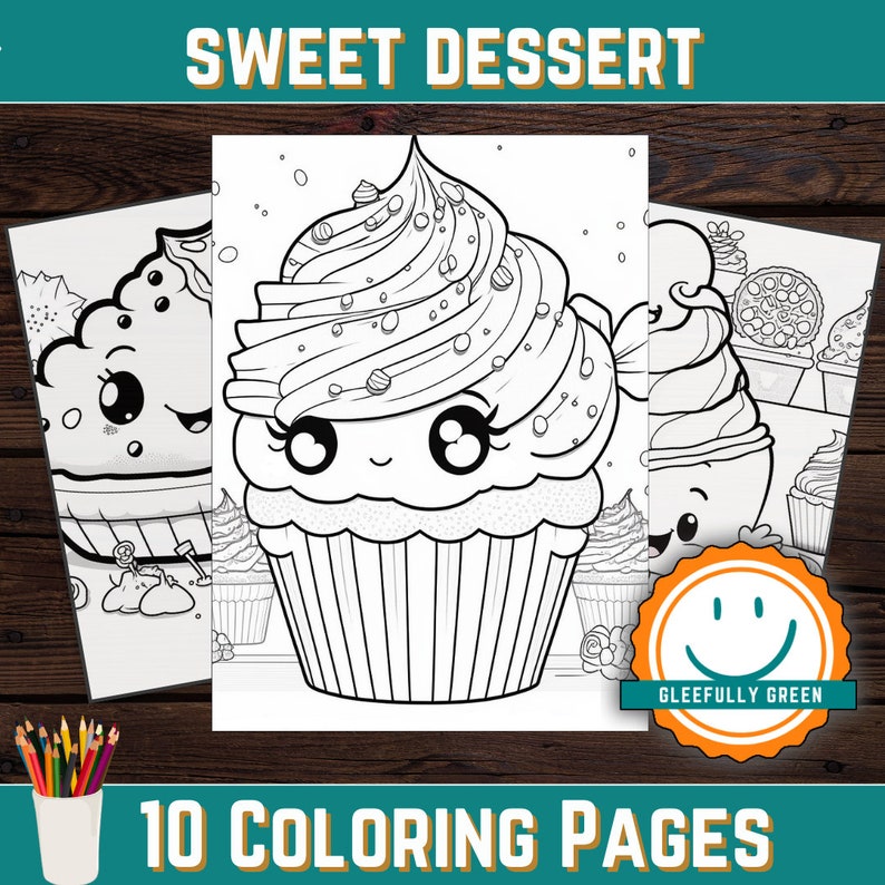10 Kawaii Dessert Coloring Pages for Adults and Kids Digital Download ...