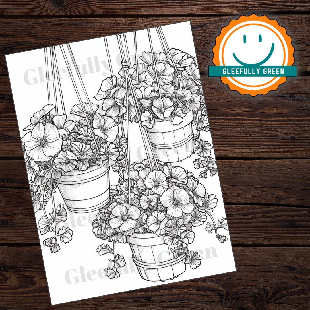 50 Printable Potted Flowers Coloring Pages for Kids and Adults Digital ...
