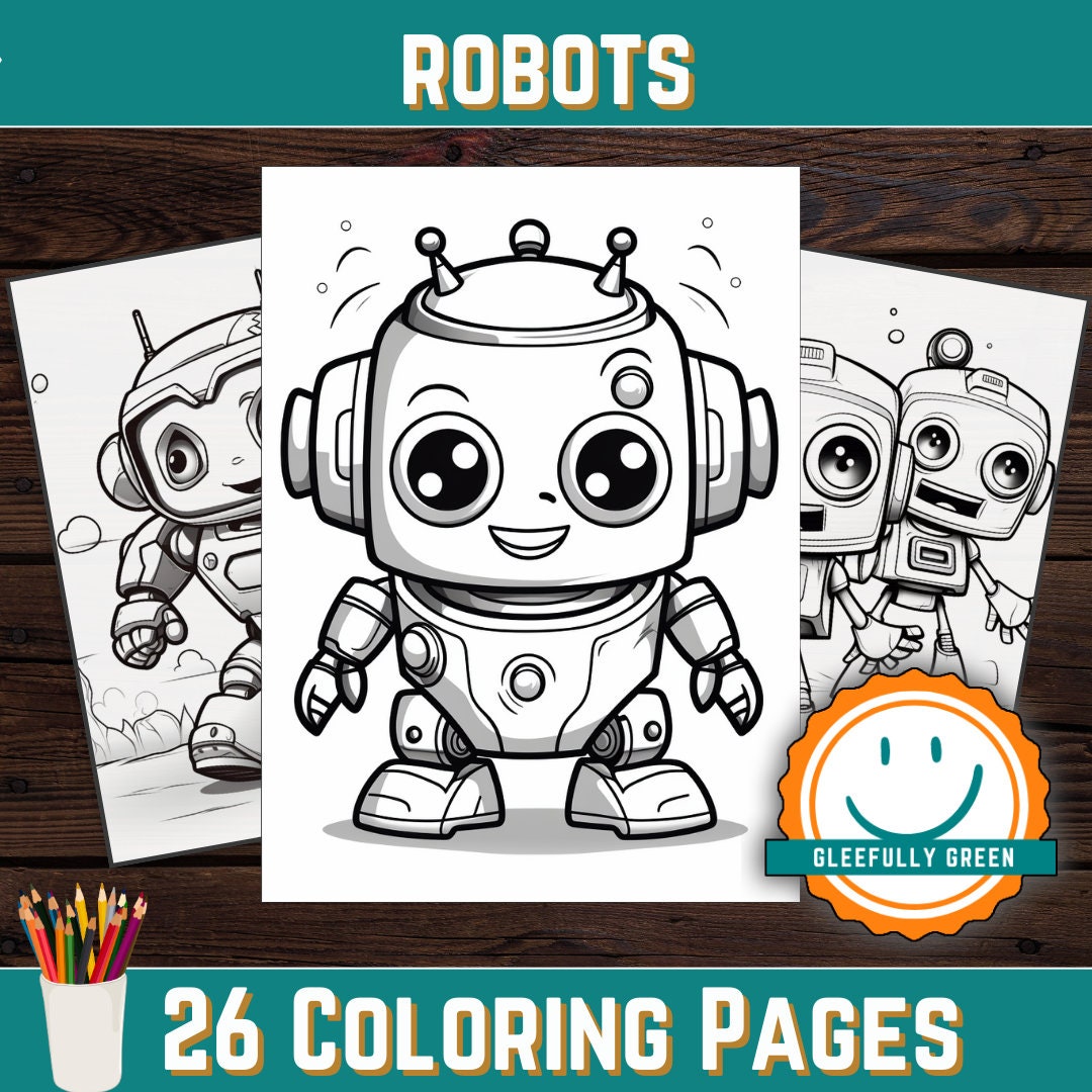 26 Cute Robot Coloring Pages for Adults and Kids Digital Download ...