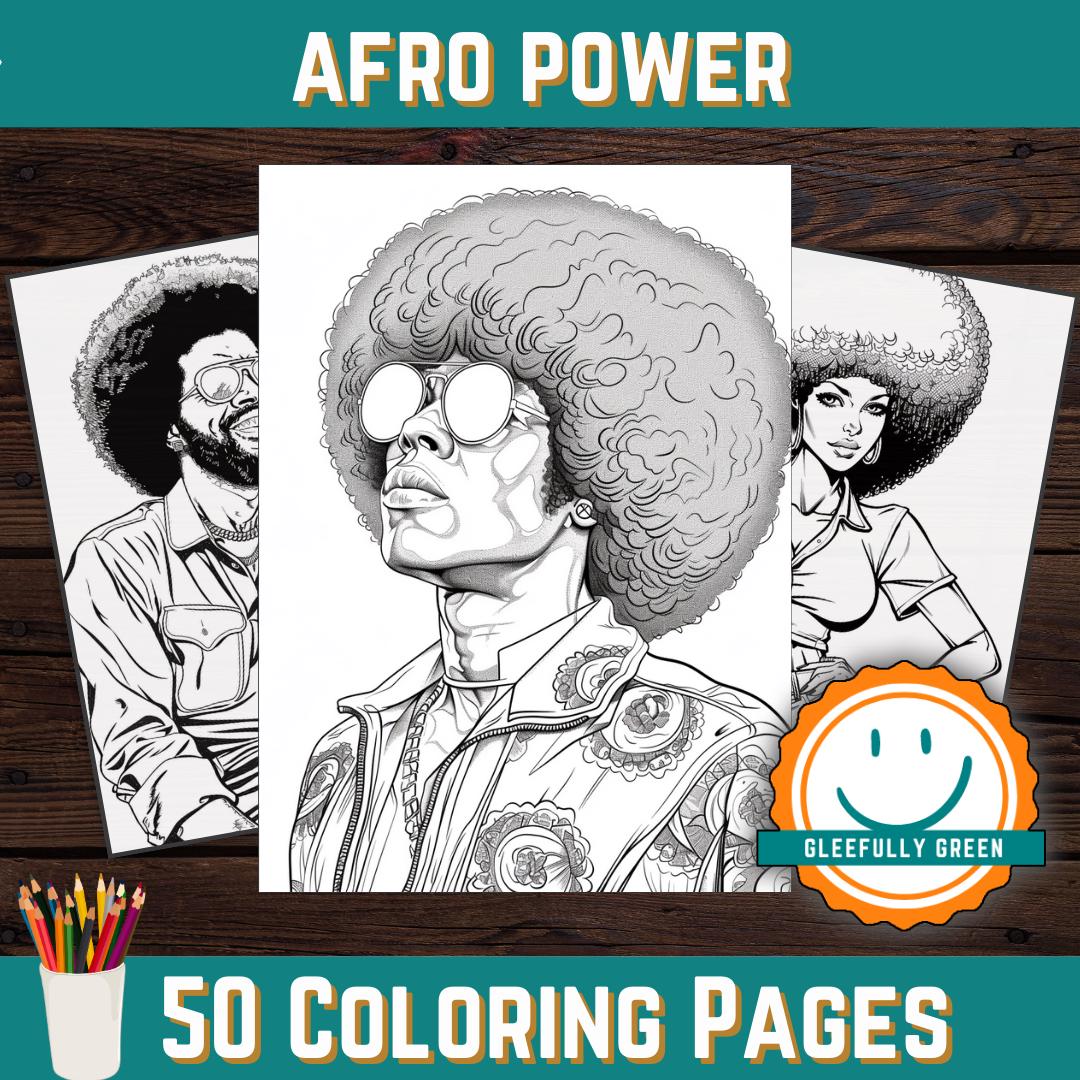 50 Afro Coloring Pages for Adults and Kids, Digital Download, Grayscale ...