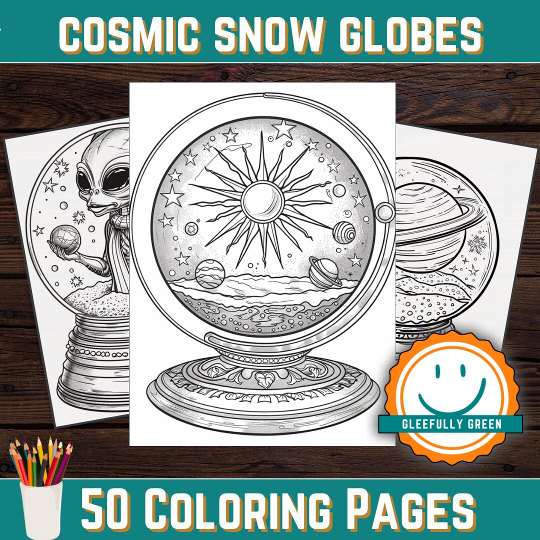 50 Trippy Cosmic Snow Globe Coloring Pages for Adults and Kids Digital ...