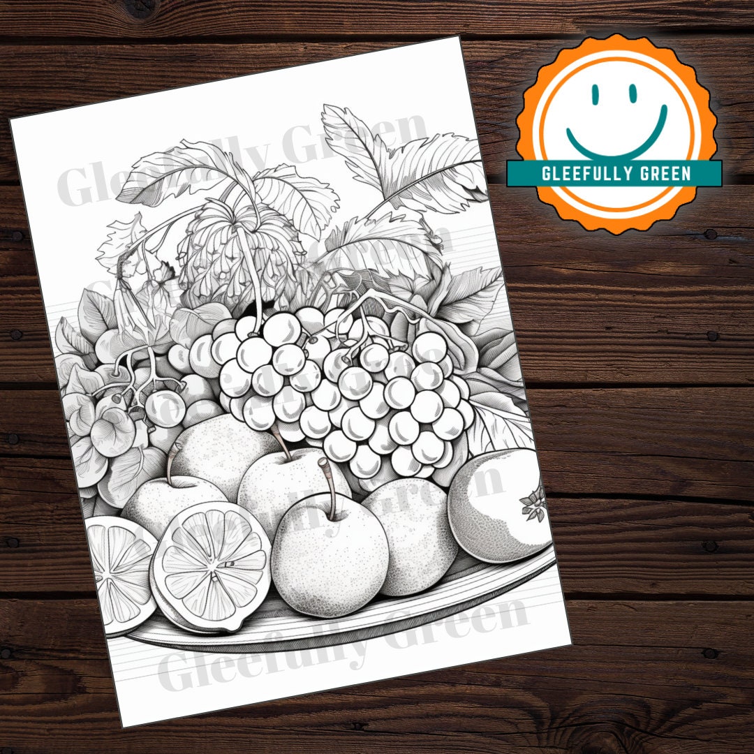 20 Tasty Juicy Fruit Coloring Pages for Adults and Kids Digital ...