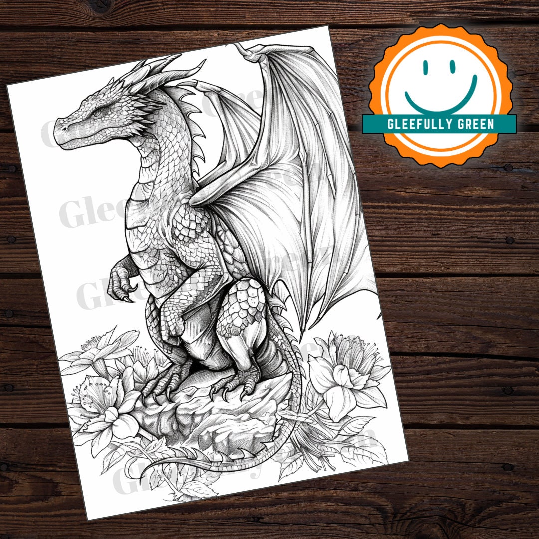 20 Flower Dragon Coloring Page for Adults and Kids, Digital Download ...