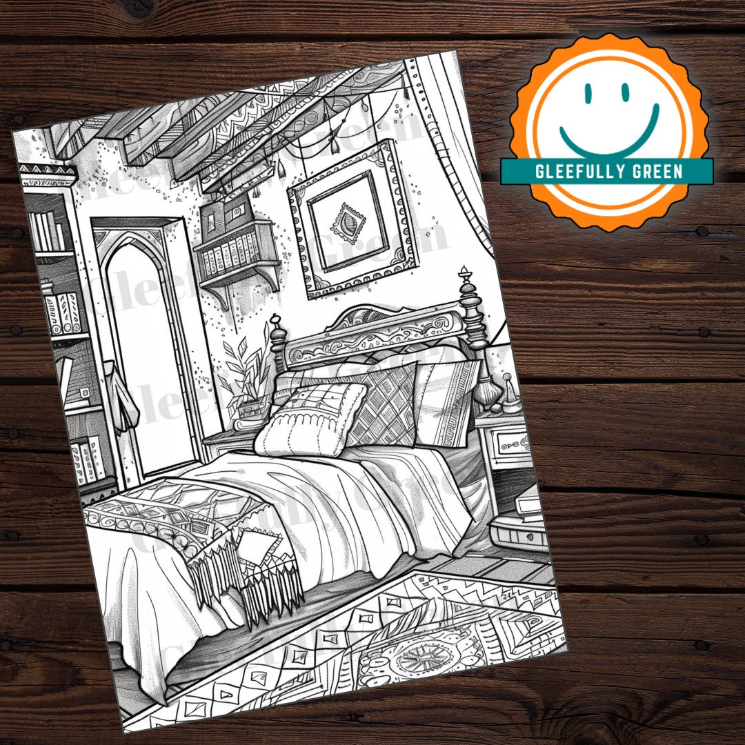 50 Boho Bedrooms Coloring Pages for Adults and Kids Digital Download ...