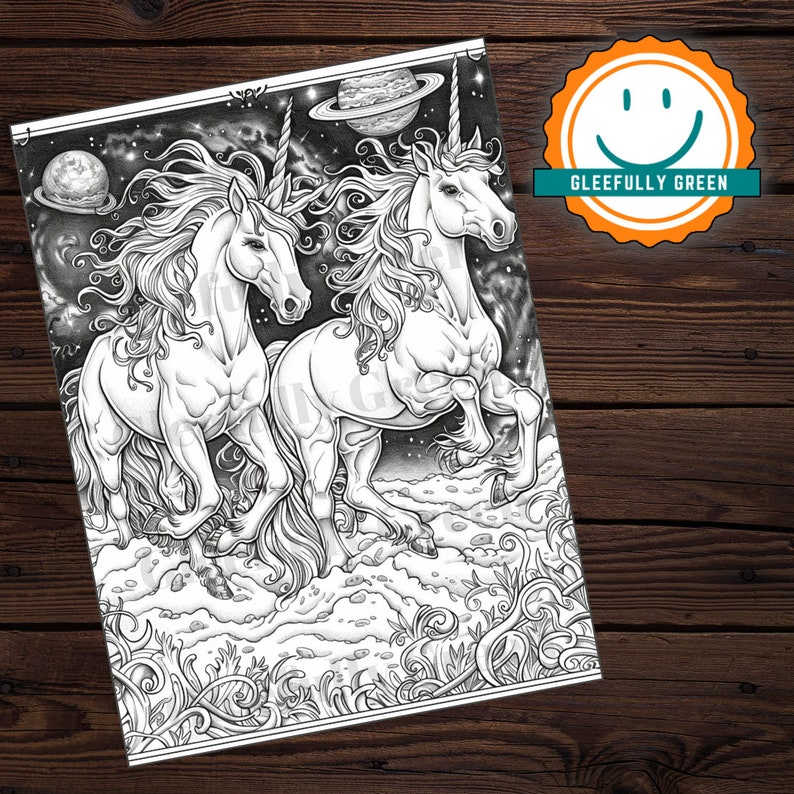 50 Unicorn in Space Coloring Page for Adults and Kids Digital Download ...