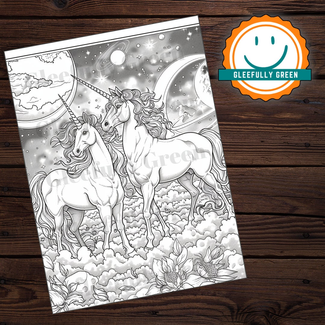 50 Unicorn in Space Coloring Page for Adults and Kids Digital Download ...
