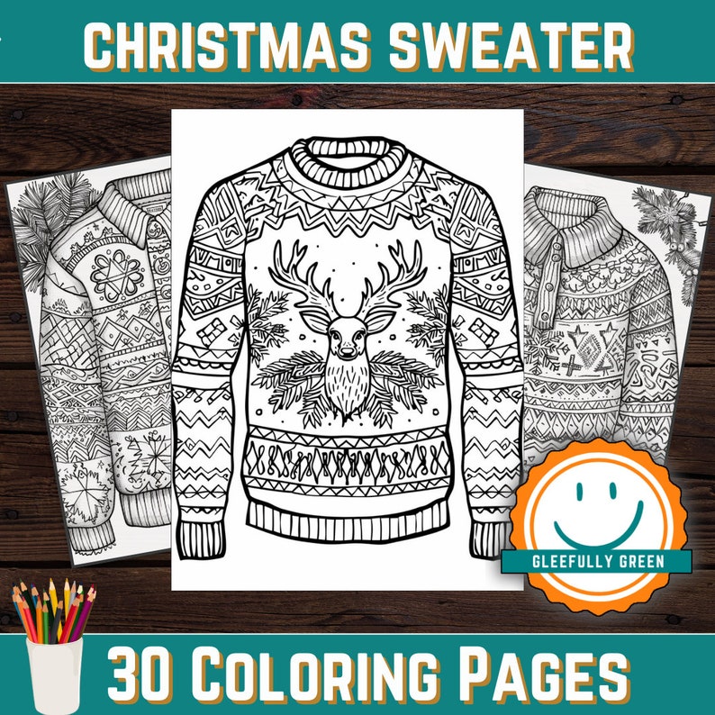 30 Christmas Ugly Sweater Coloring Pages for Adults and Kids Digital ...