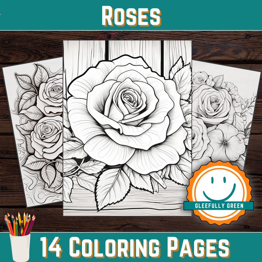 14 Printable Pretty Roses Coloring Pages for Kids and Adults Digital ...