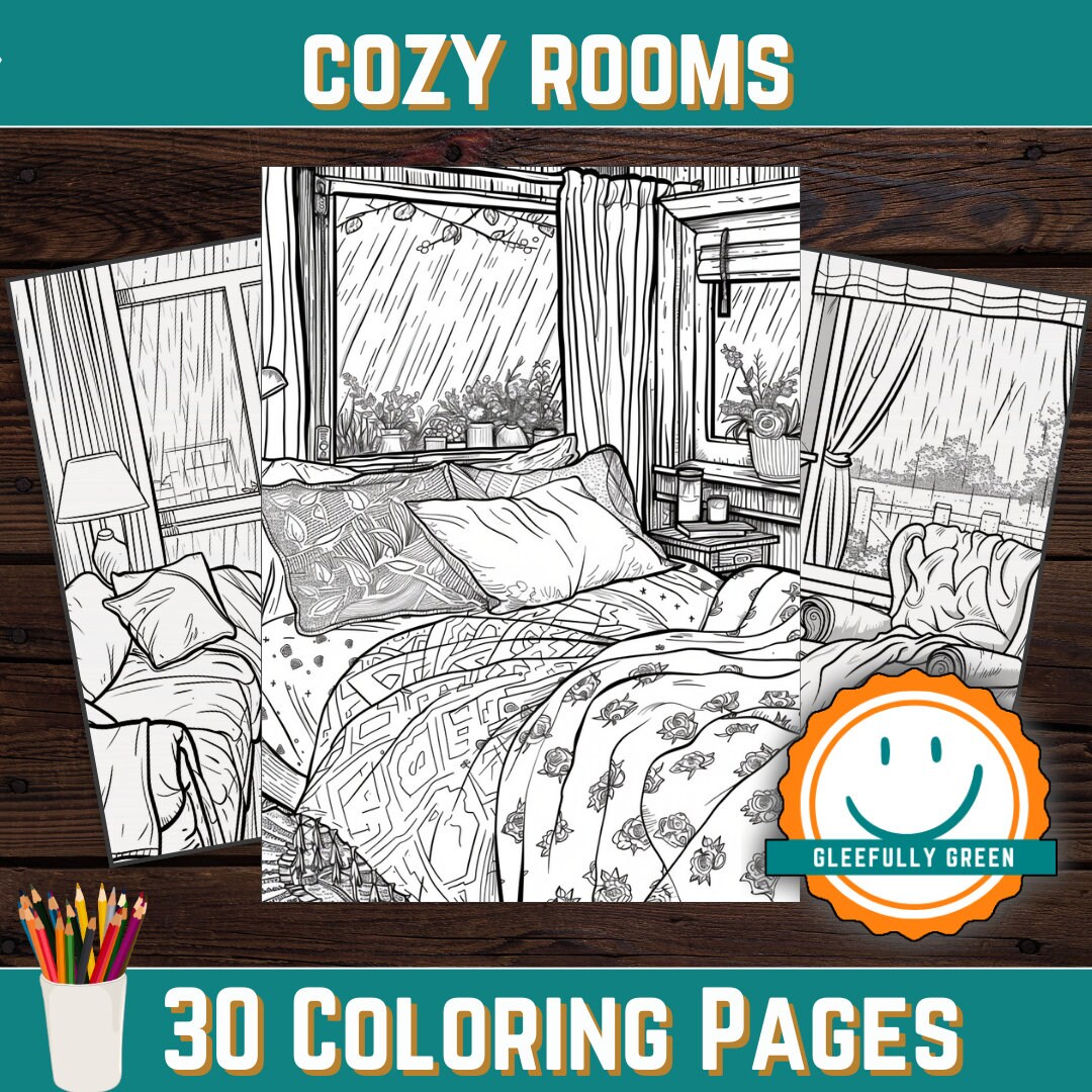 30 Warm Cozy Room Coloring Pages for Adults and Kids Digital Download ...