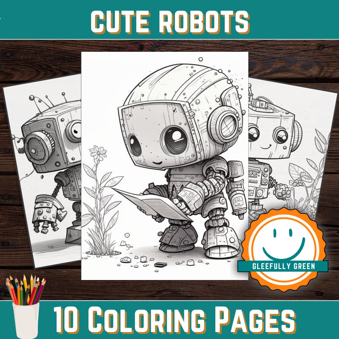 10 Cute Robot Coloring Pages for Adults and Kids, Digital Download ...