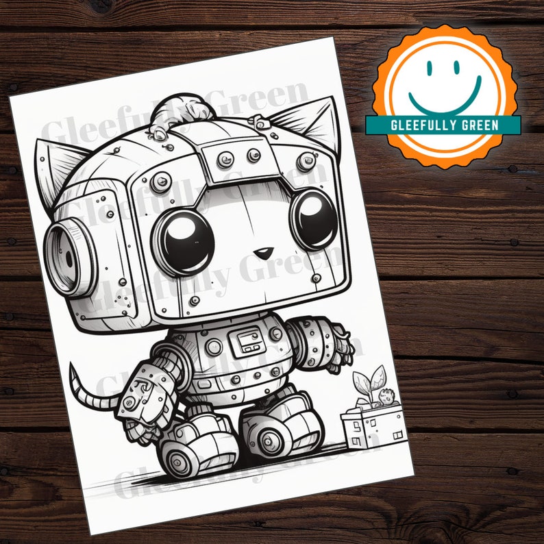 10 Printable Cute Robot Coloring Pages for Kids and Adults Digital ...