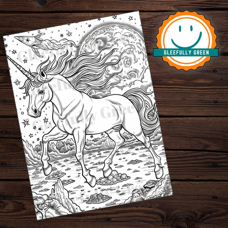 50 Unicorn in Space Coloring Page for Adults and Kids Digital Download ...