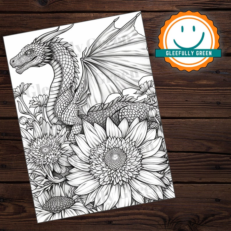 20 Flower Dragon Coloring Page for Adults and Kids, Digital Download ...