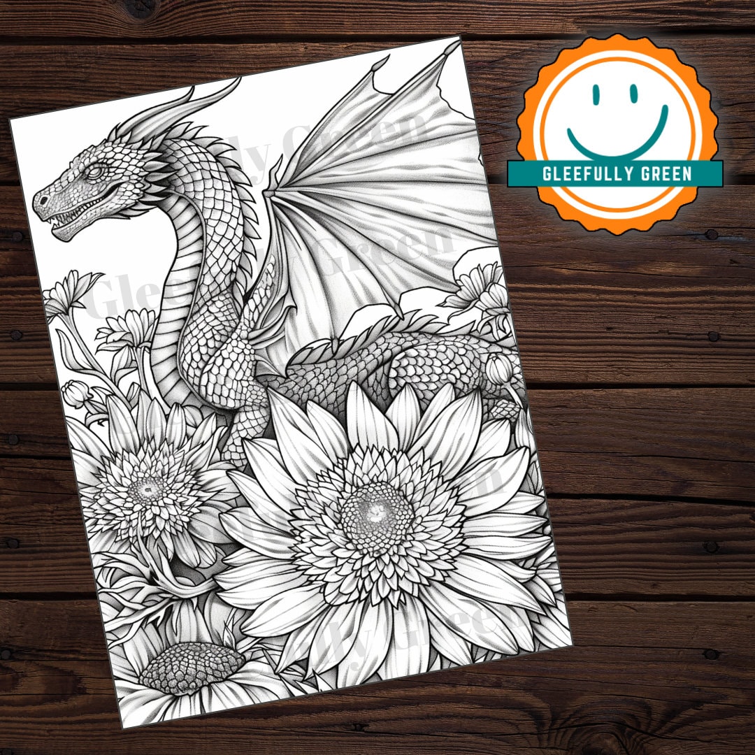 20 Flower Dragon Coloring Page for Adults and Kids, Digital Download ...