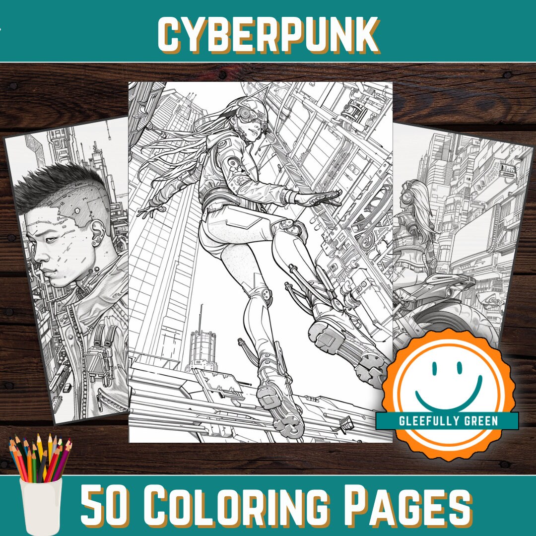 50 Futuristic Cyberpunk Coloring Pages for Adults and Kids , Digital ...