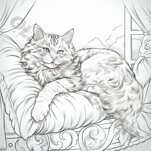 Cat Coloring Pages - Etsy