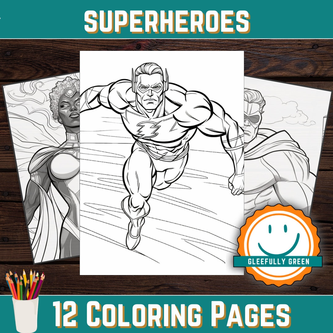 12 Awesome Superheroes Coloring Pages for Adults and Kids Digital ...