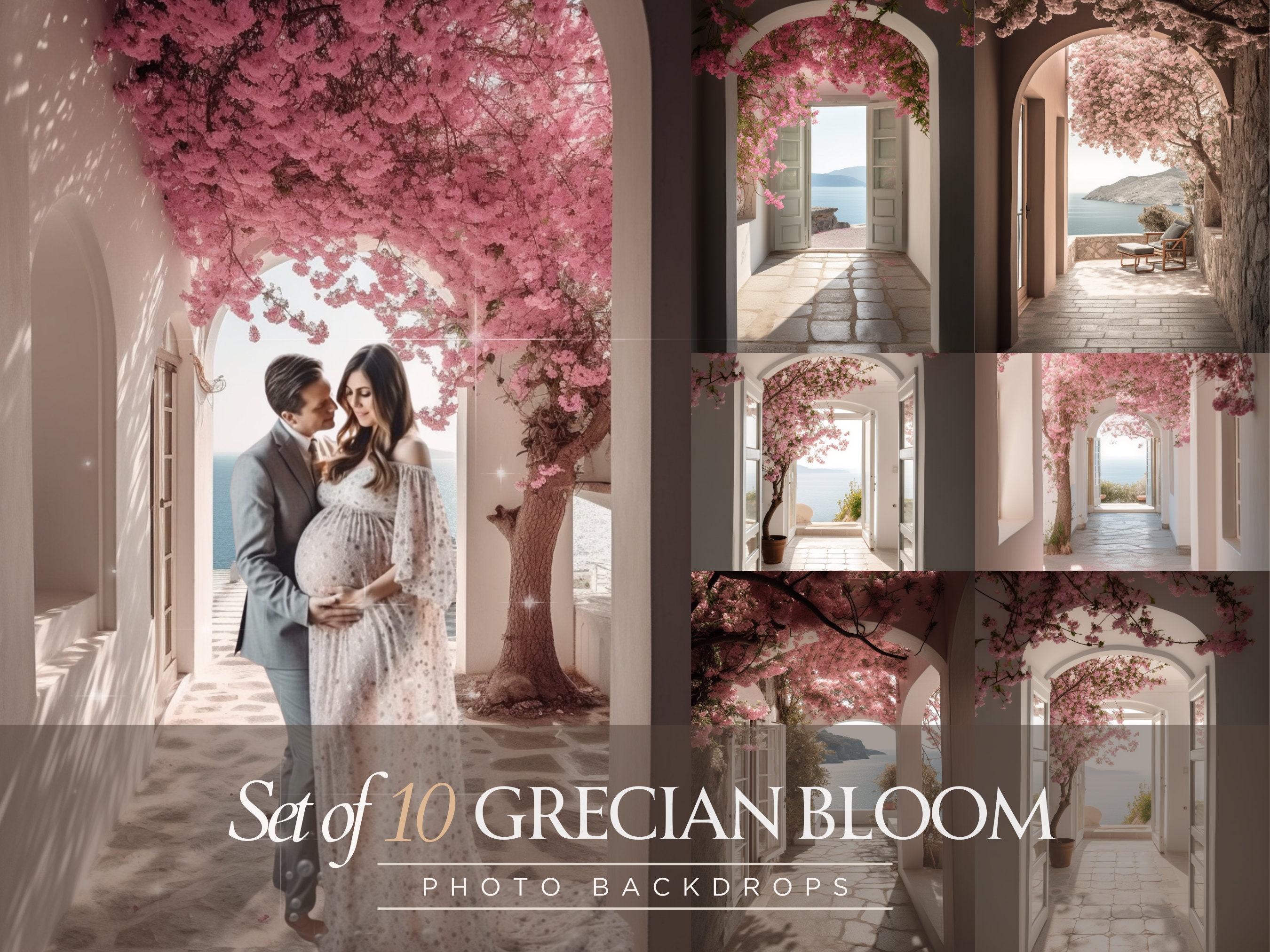 Grecian Bloom Floral Backdrop, Greek Boho Digital Backdrops for ...