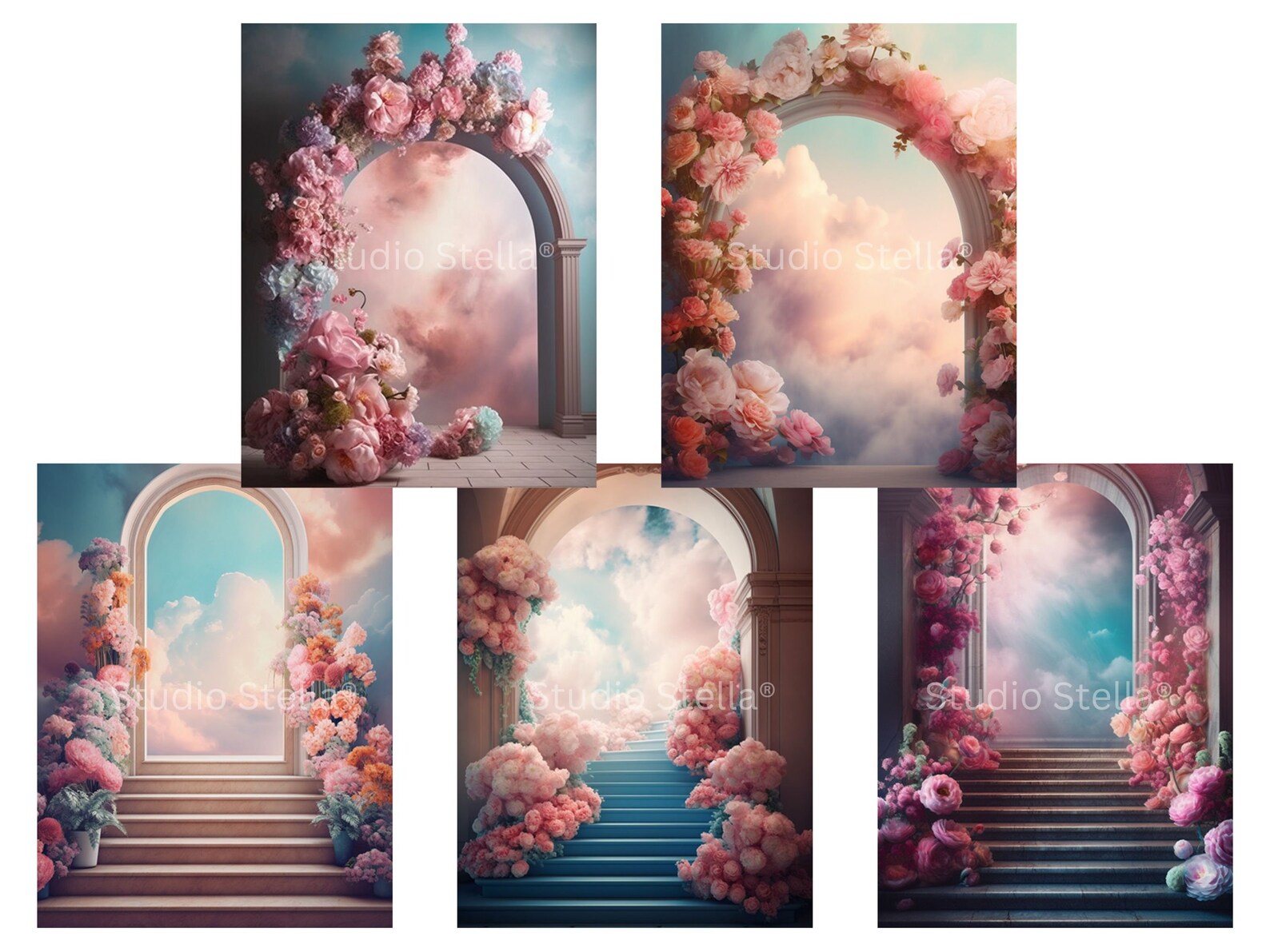 Bright and Colorful Heavenly Floral Sky Backdrop Pack - 14 High-quality ...