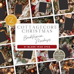 Cottagecore Christmas BOOKSTAGRAM MOCKUP EBOOK Canva Bundle Flat Lays ...