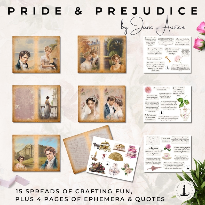 Pride and Prejudice, Junk Journal Digital Kit, Scrapbooking Supplies ...