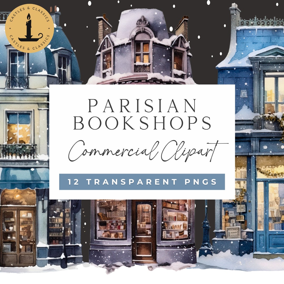 PARIS BOOKSHOP Commercial Clipart Watercolor Parisian Bookshops Vintage ...