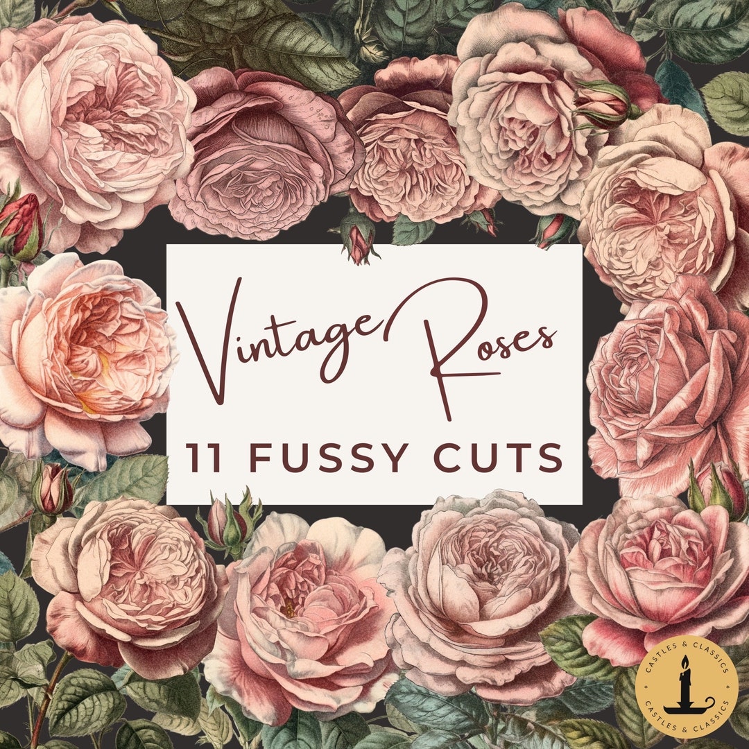 Vintage Blush Roses Fussy Cuts Floral Ephemera Bundle Pink Flower Fussy ...