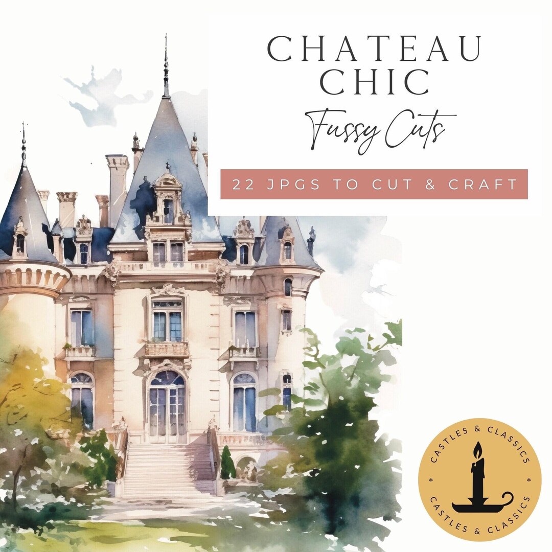 French Chateau Fussy Cuts | Watercolor Castle Chateaux | Vintage Junk ...