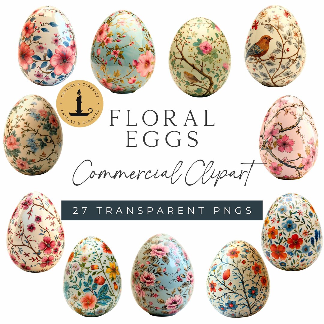 Floral Easter Eggs Clipart Ephemera Bundle Toile Egg Light Academia ...