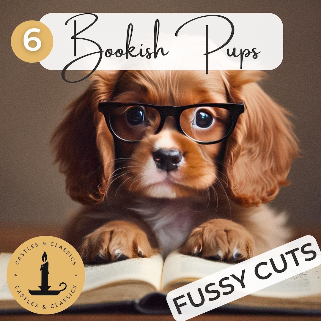 BOOKISH PUPPIES FUSSY Cut Instant Download Dogs and Books Illustration ...