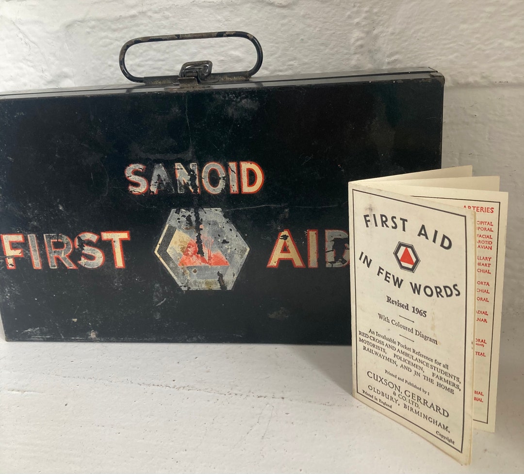 Vintage 1950s First Aid Tin Box, Sanoid, Rare Large First Aid Tin and ...