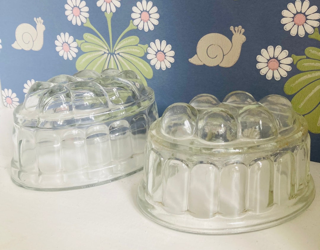 Vintage Glass Jelly Moulds, British Made, Large Oval Glass Moulds ...