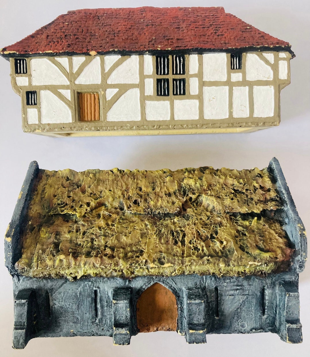 Vintage Model House and Church, Model Buildings, 18cm, Hand Painted ...