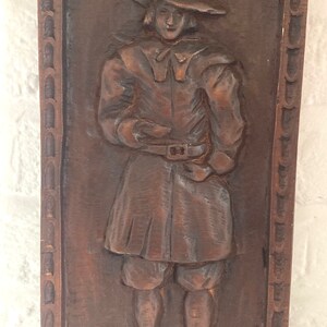 Antique Oak Carved Wall Plaque, Hand Carved, Pilgrim, Victorian Wall ...