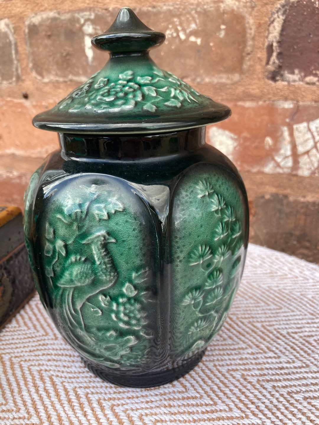 Lidded Ginger Jar, Green Decor, Sylvac English, Vintage Sylvac Green ...