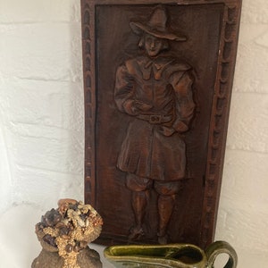 Antique Oak Carved Wall Plaque, Hand Carved, Pilgrim, Victorian Wall ...