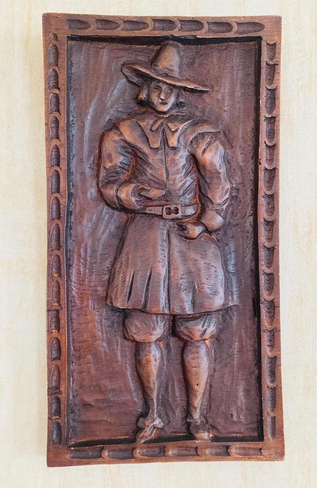 Antique Oak Carved Wall Plaque, Hand Carved, Pilgrim, Victorian Wall ...