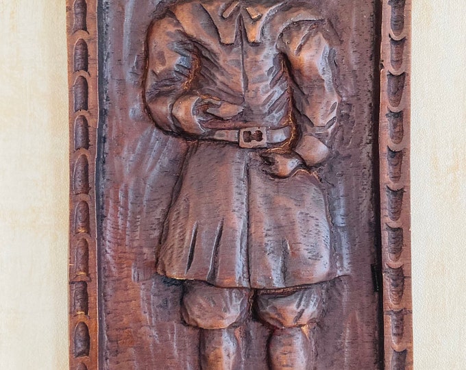 Antique Oak Carved Wall Plaque, Hand Carved, Pilgrim, Victorian Wall ...